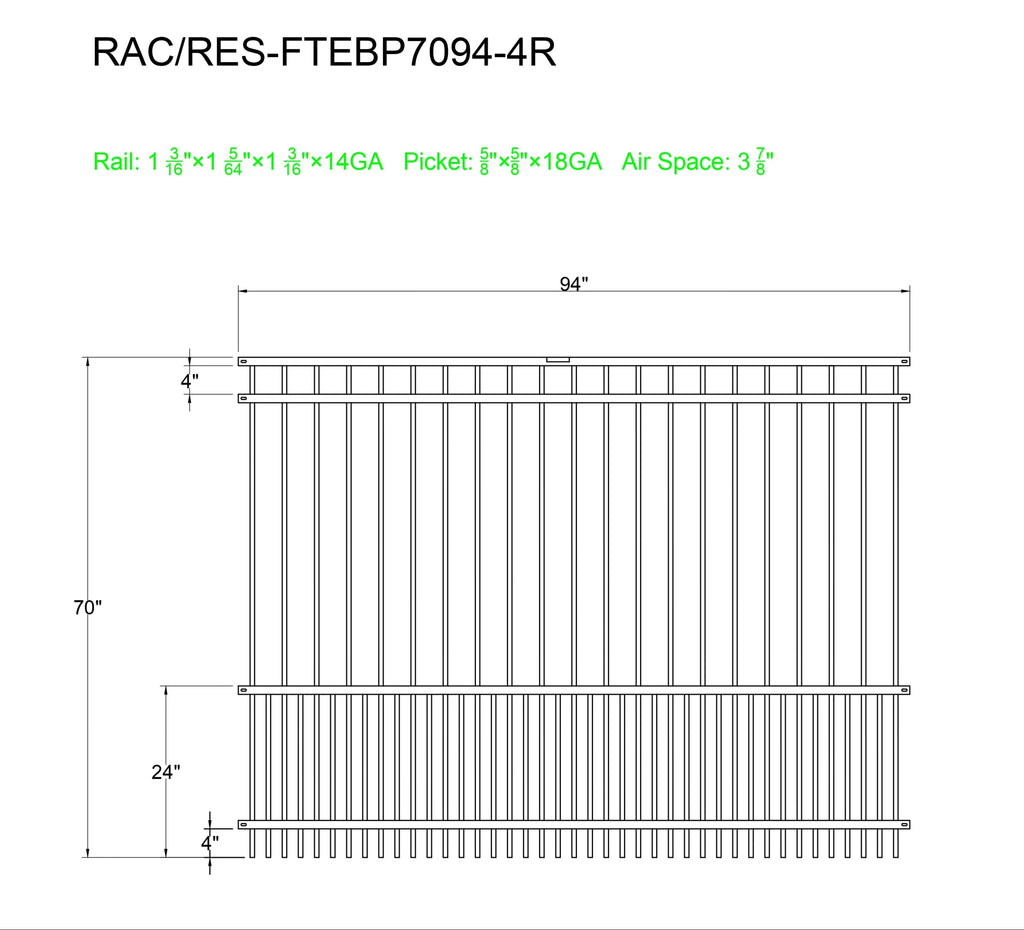 Ornamental Steel Puppy Picket Flat Top 8' Wide x 6' Tall 4-Rail Fence ...